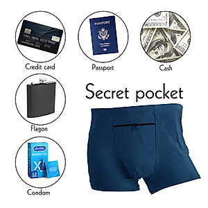 LUEXBOX Pocket Underwear for Men with Secret Hidden Pocket, Travel Boxer Briefs, Small Size 2 Packs (Blue)