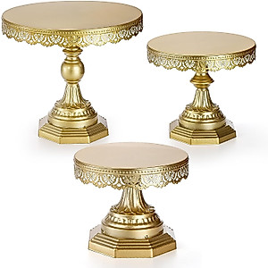 Youeon Set of 3 Metal Gold Cake Stand, 8/10/12 Inch Round Cake Stands for Dessert Table, Gold Dessert Stands, Cupcake Display Stand Set for Party, Wedding, Baby Shower, Birthday, Anniversary