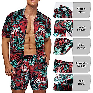 Mens Hawaiian Outfit 2 Piece Tracksuit Beach Shirt and Shorts Aloha Shirt Set, A11-2XL