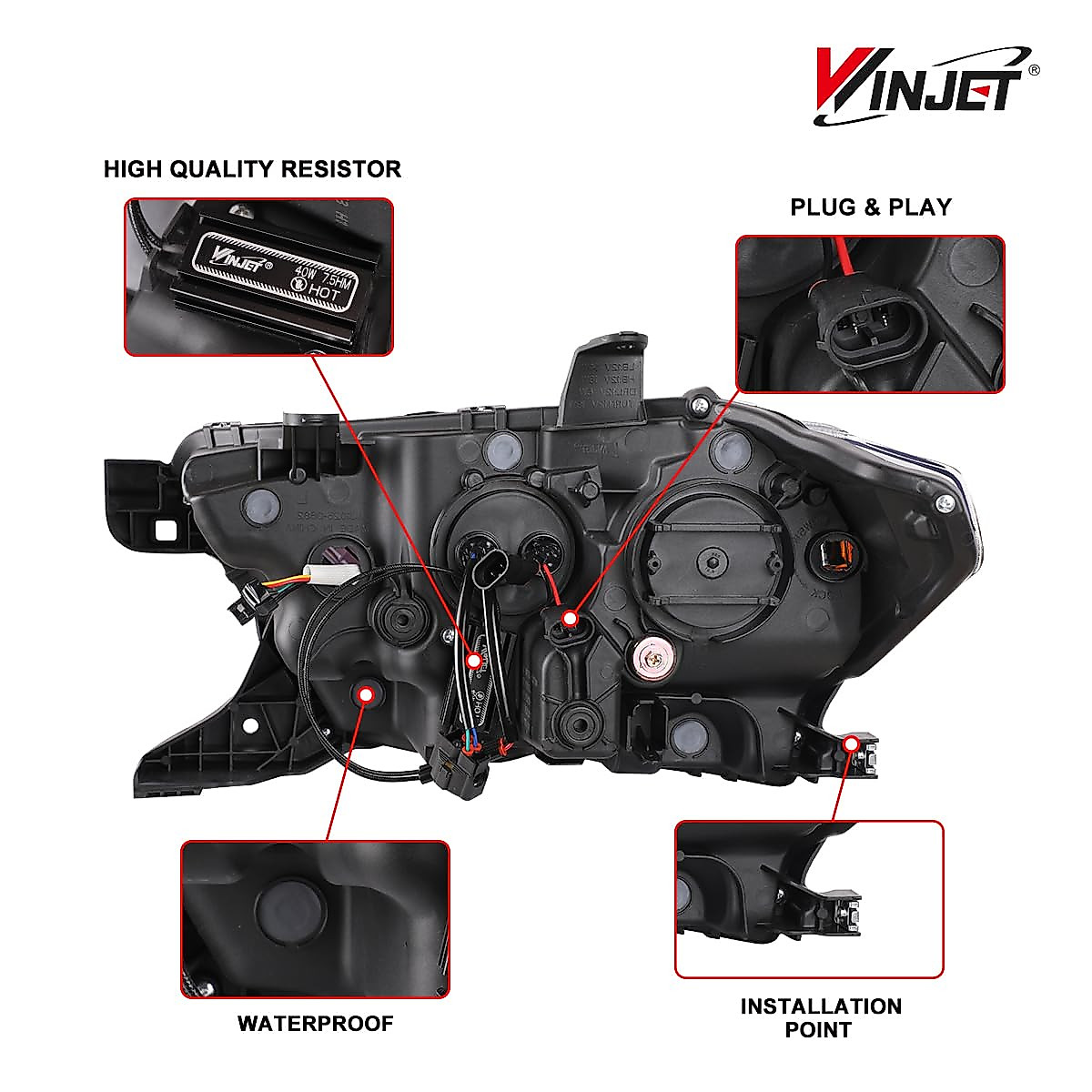 Winjet LED Headlights Assembly Fit For 2016-2019 Toyota Tacoma, Led Headlamp For 2020-2023 Tacoma (SR, SR5, TRD Sport models only), Tacoma Front Lamp w/Led High& Low Beam (Matte Black/Clear Lens)