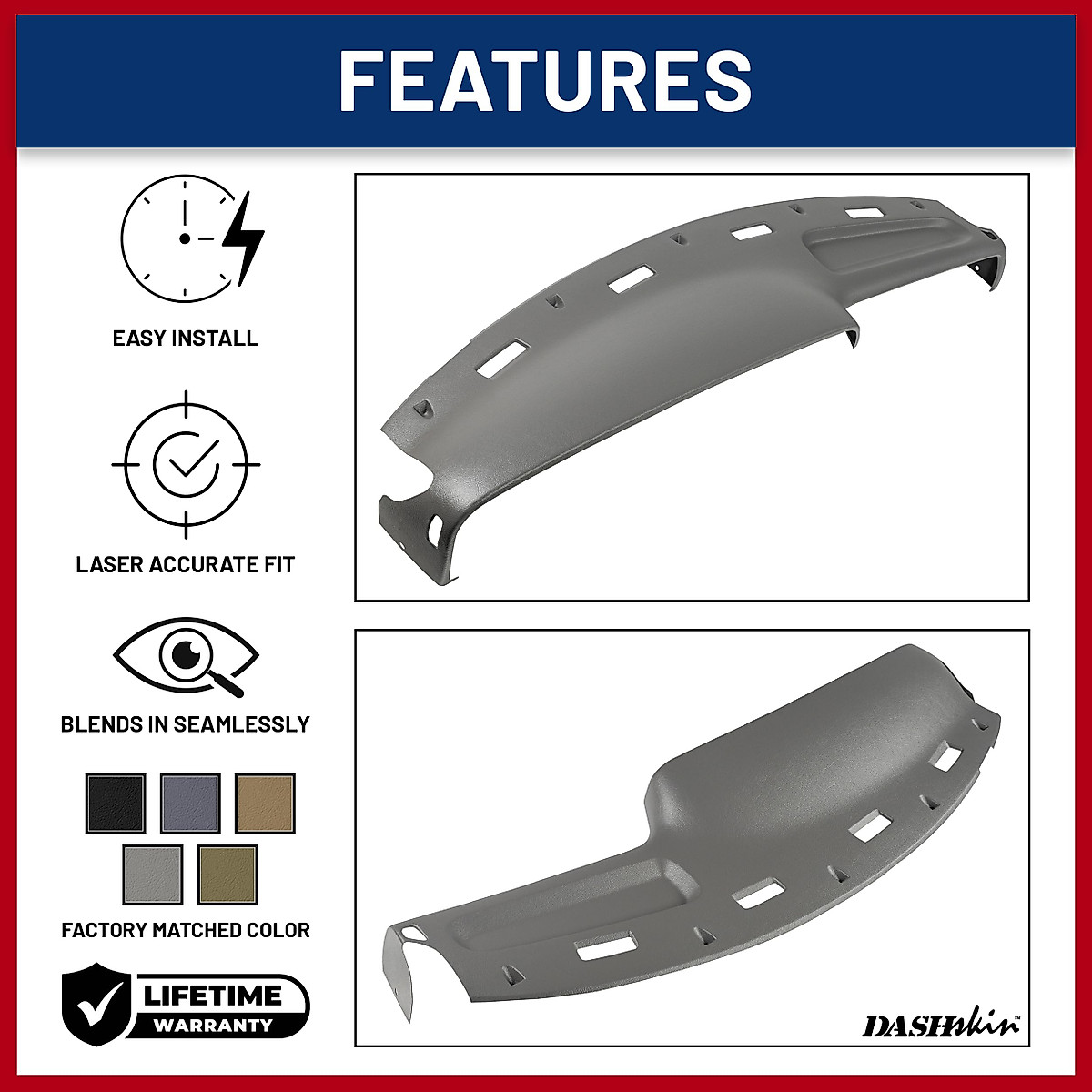 DashSkin Molded Dash Cover Compatible with 1997 Dodge Ram 1500/2500/3500 in Mist Grey - Easy Cracked Dashboard Fix - Made in America
