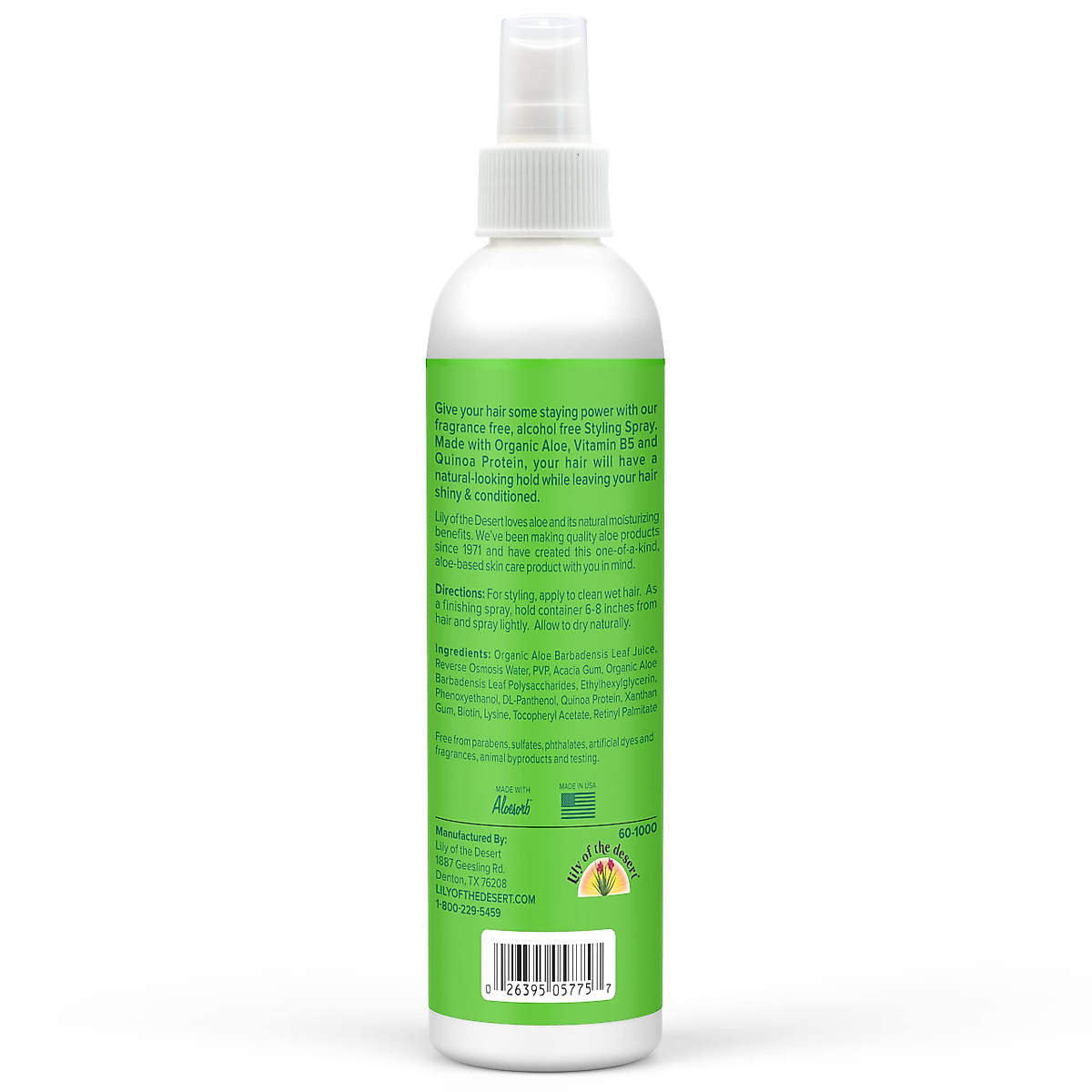 Lily Of The Desert Natural Hold Aloe Vera Hair Spray for All - Unscented, Alcohol-Free, Non-Aerosol, 8 Fl Oz