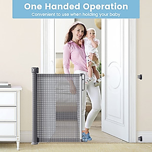 Retractable Baby Gates for Stairs Doorways, [Upgraded Double Lock] 34" Tall, Extra Wide up to 72", Mesh Pet Puppuy Dog Gate for House, Hallways, Indoor/Outdoor (72 inch, Grey)