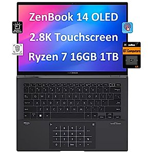 ASUS ZenBook 14 OLED UM3402 14" QHD+ Touchscreen (AMD Ryzen 7-5825U, 16GB RAM, 1TB SSD, 8-Core (Beats i7-1165G7)) Business Laptop, Backlit, Fingerprint, 19 Hr Battery, IST SD Card, Win 11 Home - 2023