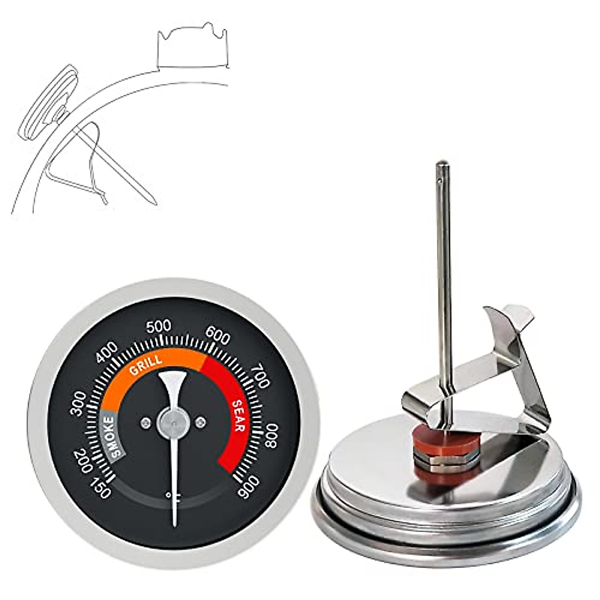 Grill Smoker Temperature Gauge Replacement with 3.3" Large Face, 150-900°F,Waterproof No-Fog Glass Lens – Replacement for a Variety of Different Grill Thermometer Such as Big Green Egg (Black)