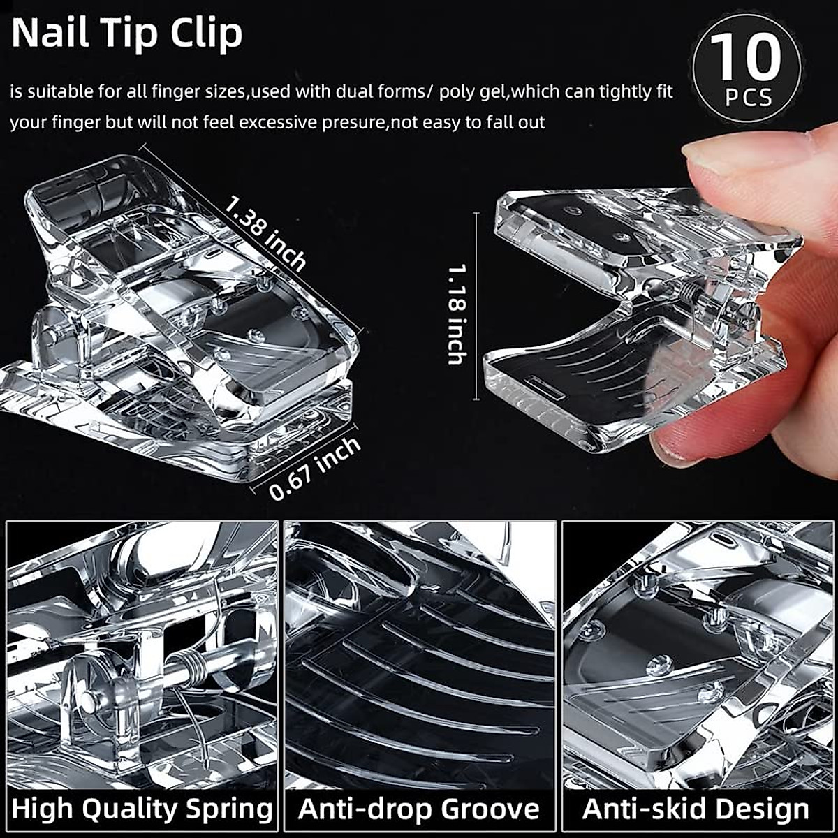 10 PCS Nail Tips Clip for Quick Building Extension Nail Plastic Finger Extension UV LED Builder for DIY Manicure Nail Art
