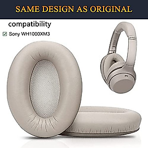 SOULWIT Professional Earpads Cushions Replacement for Sony WH-1000XM3 (WH1000XM3) Over-Ear Headphones, Ear Pads with Softer Protein Leather, Noise Isolation Memory Foam, Added Thickness (Gold)