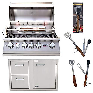 Lion Premium Grills 32-Inch Natural Gas Grill L75000 and Door and Drawer Combo with Towel Rack with 5 in 1 BBQ Tool Set Package Deal