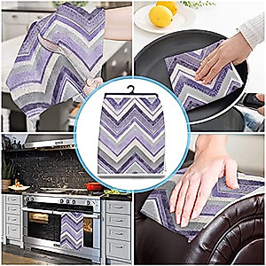 Big buy store Geometry Stripe Chevron Zig Zag Kitchen Dish Towels, Soft Lightweight Microfiber Absorbent Hand Towel Purple Nordic Design Tea Towel for Kitchen Bathroom 18x28in