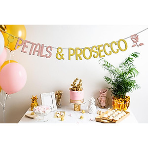 Petals & Prosecco Banner, Bridal Shower Decorations, Mimosa Bar Decor, Bride to Be Miss to Mrs, Champagne Engagement Bachelorette Birthday Party Supplies Gold & Rose Gold