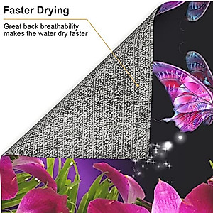 Pink Flower and Butterfly Printed Drying Mat For Kitchen Ultra Absorbent Microfiber Dishes Drainer Mats Non-Slip Silicone Quick Dry Pad - 18 X 16inch