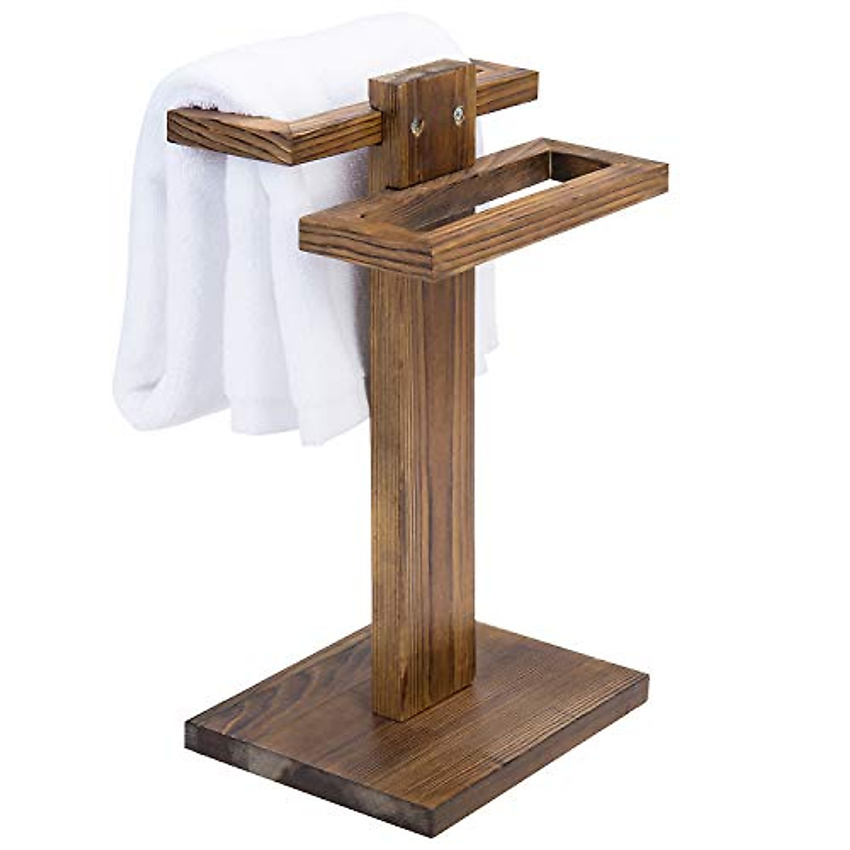MyGift 2-Tier Bathroom Counter Towel Holder Rack, Burnt Wood Tabletop Bath Hand Towel Stand