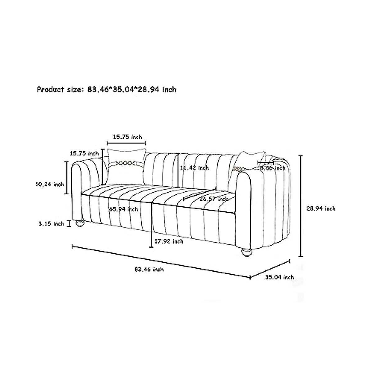 Kadway Lambswool Sofa for Living Room, 84" Mid-Century Modern Beige Couch, Luxury Loveseat Sofa Couch, Sectional Love seat Sofa Couch with Gold Legs, Upholstered Sofa for Apartment Bedroom Home Office