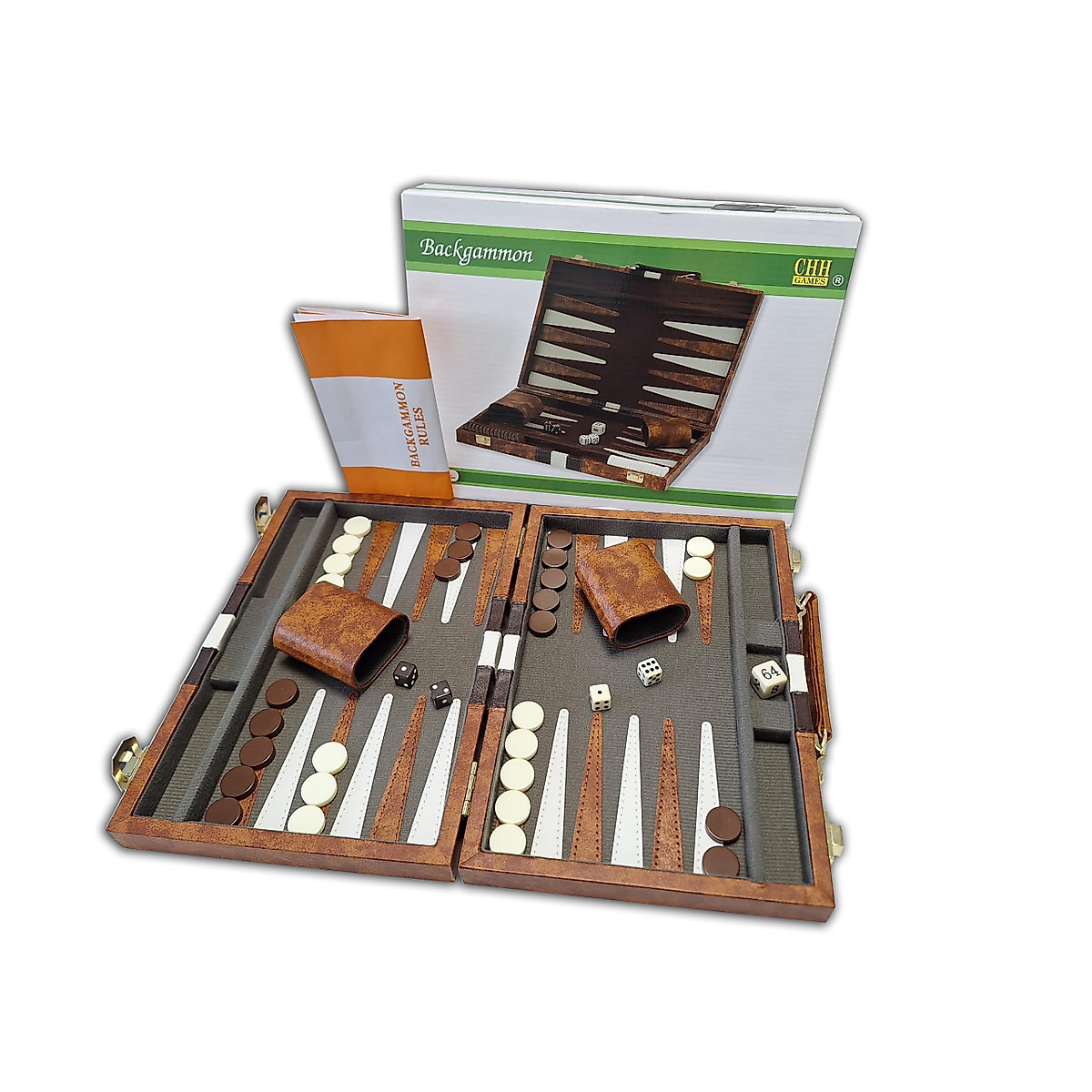 CHH 18" Brown and White Backgammon Set