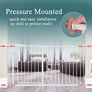 ALLAIBB Extra Wide Pressure Mounted Baby Gate Walk Through Child Kids Safety Toddler White Long Large Pet Dog Gates with Extension for doorways Kitchen and Living Room (57.48-62.20"/146-158cm)