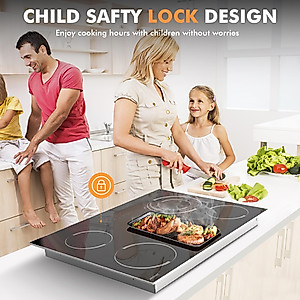 Jessier Electric Cooktop 30 Inch - 5 Burners Built-in Ceramic Cooktop, 30" Electric Stove Top with Glass Protection Metal Frame, 9 Heating Level, 8400W, 220-240V for Hard Wire(No Plug)