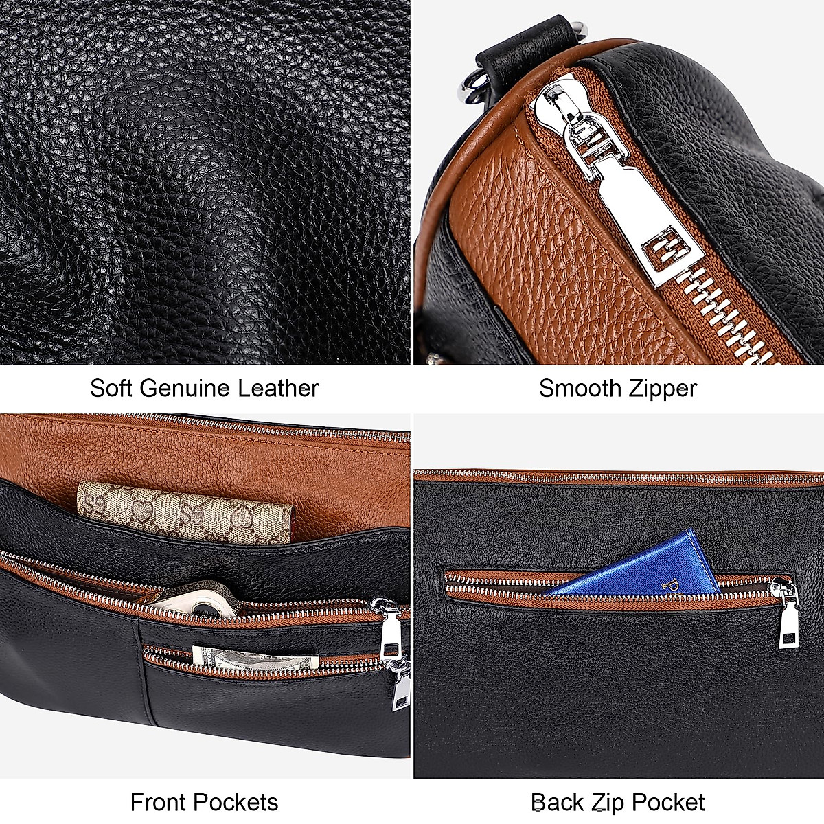 Over Earth Genuine Leather Shoulder Bag Small Crossbody Handbags for Women Ladies Purse(O131E Black/Brown)