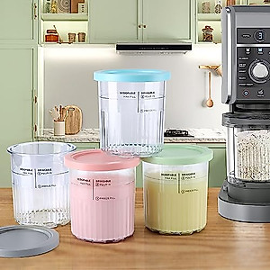 4 Pack Ice Cream Pints and Lids Compatible with Ninja NC501 Series Creami Ice Cream Makers,BPA-Free,Dishwasher Safe,Color Lids