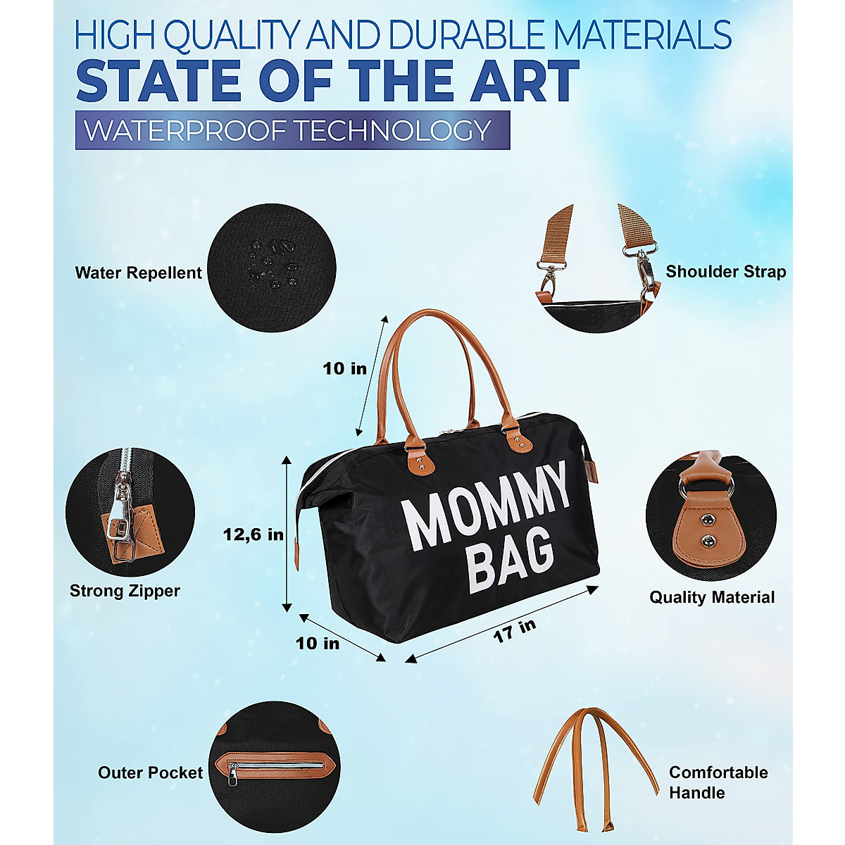 MOMMY BAG Diaper Bag Tote, for Hospital with Changing Pad, Hospital Bags for Labor and Delivery, Maternity Bag for Baby Shower, Large Capacity Baby Bag, Mom for Hospital Bag Essentials.(Black)