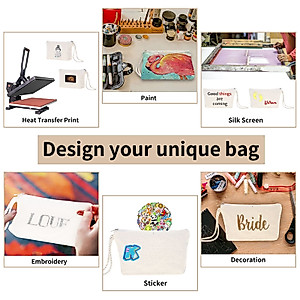 Muka 12 Pack 100% Cotton Canvas Bag with Lining, 7-1/2 x 4-1/4 x 2 Inches Wristlet Natural Pouch