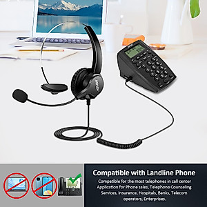 AGPTEK® Call Center Dialpad Headset Telephone with Tone Dial Key Pad & REDIAL