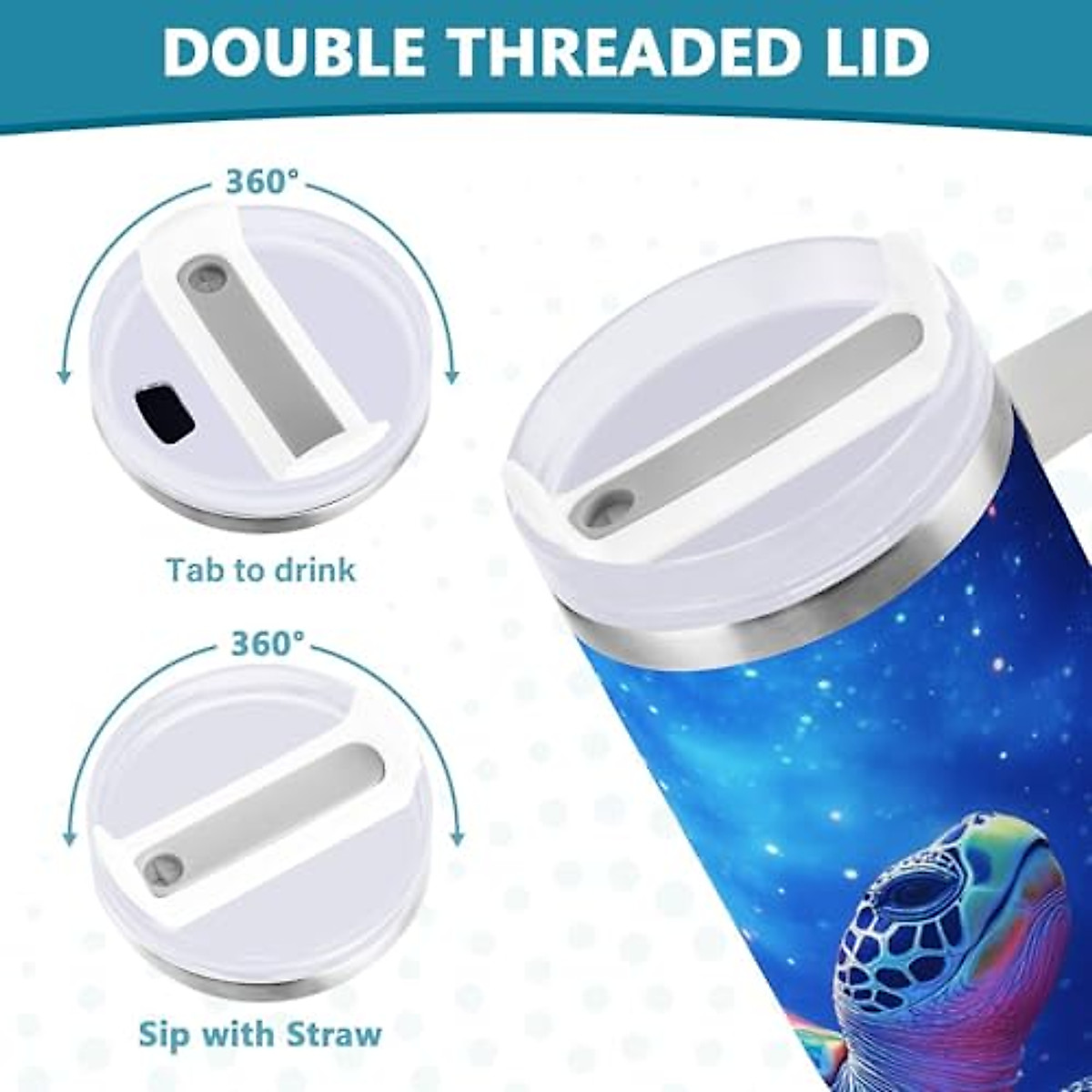 Slewiaeky Tumbler with Handle 40 oz Colorful Tortoise Turtle Travel Mug with Lid and Straw Ocean Stainless Steel Vacuum Insulated Water Bottle Cup for Iced Tea Coffee Cold Beverages Cup Holder Friend