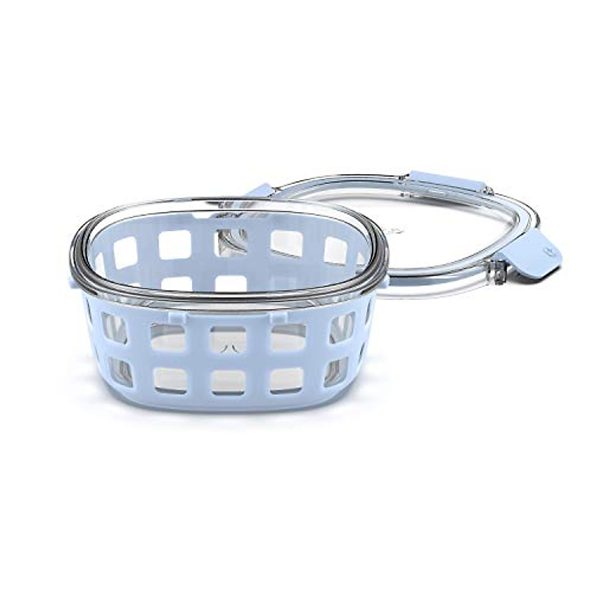 Ello Duraglass Meal Prep Container, 4 Cup- Glass Food Storage Container with Silicone Sleeve and Airtight BPA-Free Plastic Lid, Dishwasher, Microwave, and Freezer Safe, Halogen Blue