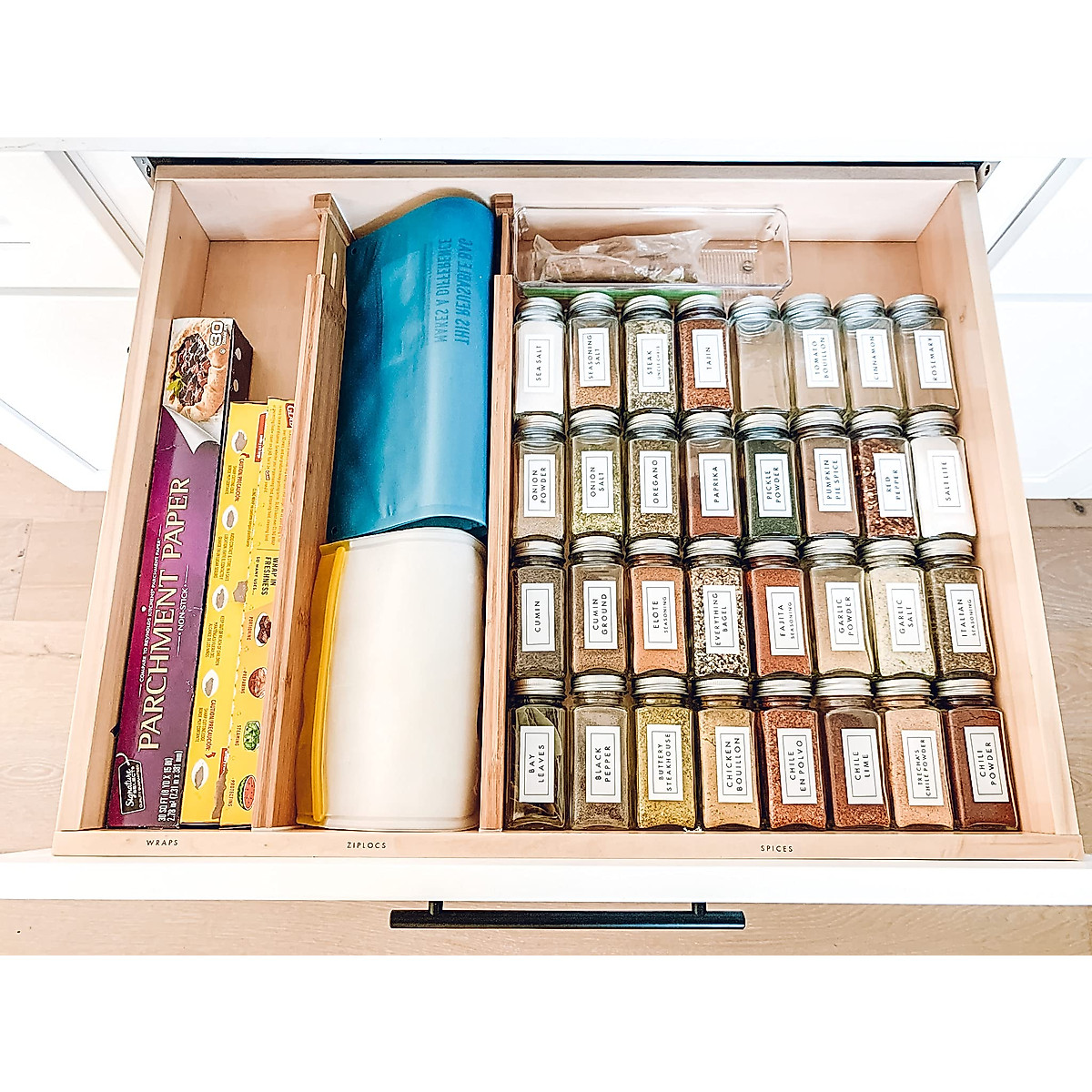 Lipper International 8896 Bamboo Wood Custom Fit Adjustable Kitchen Drawer Dividers, Set of 2