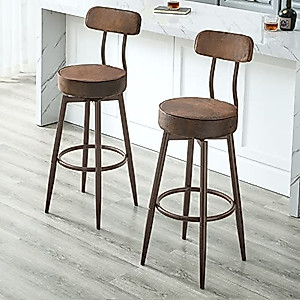 DYH Bar Stools with Back Set of 2, Swivel Kitchen Counter Stools, Industrial Round Barstool Chocolate Brown Bar Chairs, 24 or 29 Inch