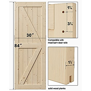 WINSOON 30in x 84 in Sliding Barn Door Interior Paneled Slab, DIY Unfinished Barn Doors Solid Spruce Wood, K Frame Planks, Pre-Drilled, Bottom Grooved, Easy to Install, Natural