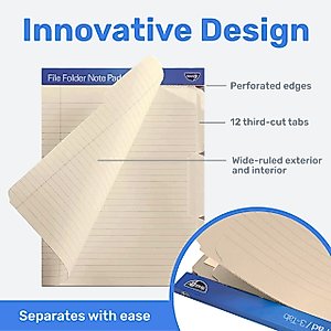 Find It File Folder Notepad - Pack of 12-9.5 x 12.5 Inch Notebook Organizer Folders for Filing, Document, and Clipboard Organization - Cream