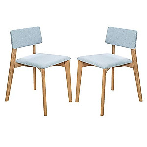 WoodShine Mid Century Modern Dining Chair Sets, Solid Rubber Wood Chairs(2 pcs) with Back & Seat Cushion Fabric, Natural