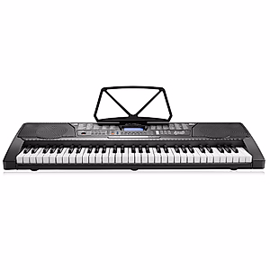 Ashthorpe 61-Key Digital Electronic Keyboard Piano with Full-Size Keys for Beginners, Includes Stand, Bench, Headphones, Mic and Keynote Stickers