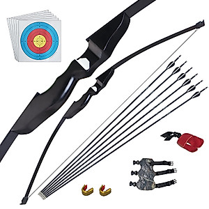 D&Q 35lbs Recurve Bow and Arrows Set for Adults Beginner, Archery Bow Set Right Handed, Longbow for Outdoor Training Practice Target Game