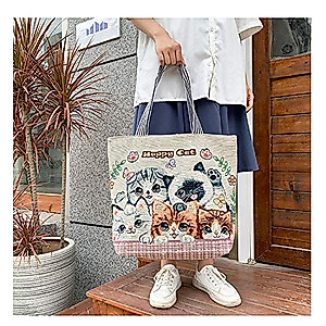 Cat Canvas Tote Bag for Women and Girls Ecofriendly Shoulder Bag,Zipper Shopping bags with Interior Pocket,school Bags
