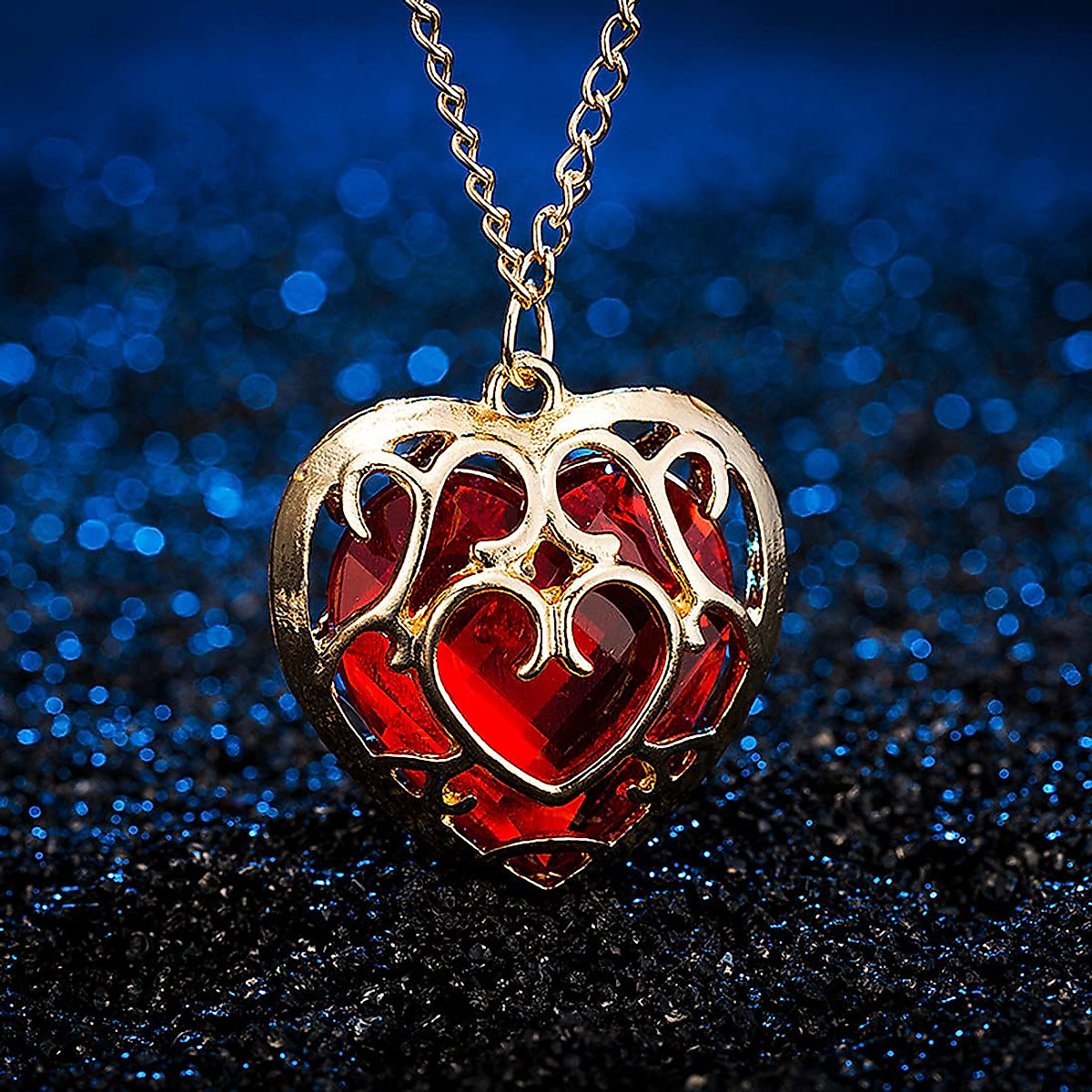 Winssigma Cosplay Necklace and Keychain Jewelry Set for Men and Women, Vintage Pendant Necklace for Fans(Ruby Heart)