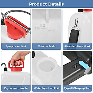 CENCANON 1.35 Gallon Battery Powered Sprayer, Electric Sprayer with USB Rechargeable Handle, Potable Garden Sprayer with Telescopic Wand, 2 Mist Nozzles and Adjustable Shoulder Strap