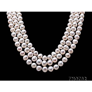 JYX Pearl Long Strand Necklace Natural White 8mm Flat Round Freshwater Cultured Pearl Necklace Endless Sweater Necklace 64"