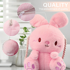 ZIIVARD Plush Bunny Crossbody Messenger Shoulder Bags Cartoon Rabbit Chain Strap Satchel Women Girls Lolita Casual Mobile Phone Travel Bag (Pink)