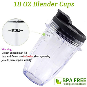 Replacement 18oz Blender Cup with Sip & Seal Lid For Nutri Ninja BL450 BL456 BL480 BL482 BL640 BL642 BL682 BN401 BN751 BN801 Foodi SS101 SS151 SS351 SS401 SS400 Ninja Blender Auto IQ Blade, 2-Pack