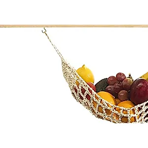 Hanging Fruit Hammock Under Cabinet - 1 Macrame Fruit Hammock Kitchen Under Cabinet, 2PCS Hooks - Handwoven Cotton Basket Storage for Produce, Banana - Boho Kitchen Decor For More Counter Space at Home Boat Camper RV
