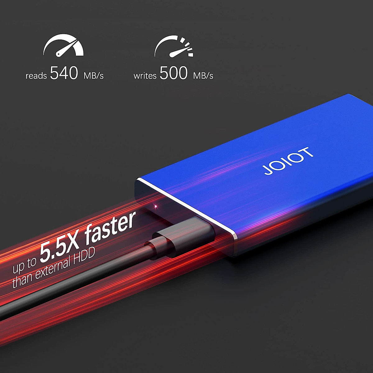 JOIOT Portable SSD 1TB External Solid State Drive - Up to 540MB/s External Hard Drive, USB 3.1 Gen 2 Ultra-Slim External SSD, Blue