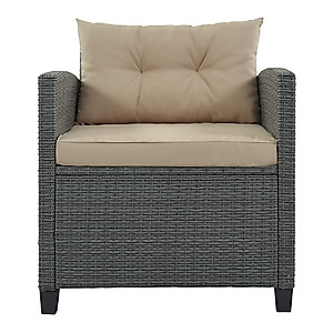 ERYE 6 Pieces Patio Conversation Furniture Sets Outdoor PE Rattan Wicker Sofa & Dining Table Group, 6Pcs All Weather Garden Seating Sectional with Rectangular Table, Armchairs, Loveseats and Corner