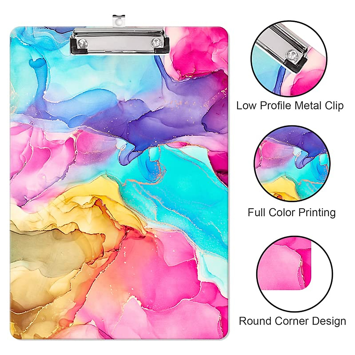 Office Clipboard, Cute Clipboard with Designs A4 Standard Letter Size Wooden Hardboard Clipboards Retractable Hole for Hanging Decorative Clip Board (C-Pretty Marble-8)