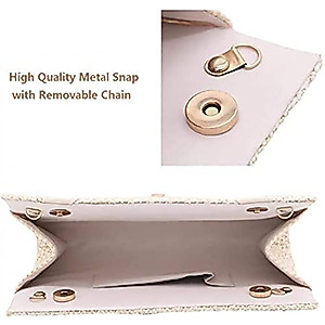 Straw Handbag Evening Bag Clutch Purses for Women,Elegant Summer Beach Tote Tassels Straw Top Handle Clutch with Chain (White)