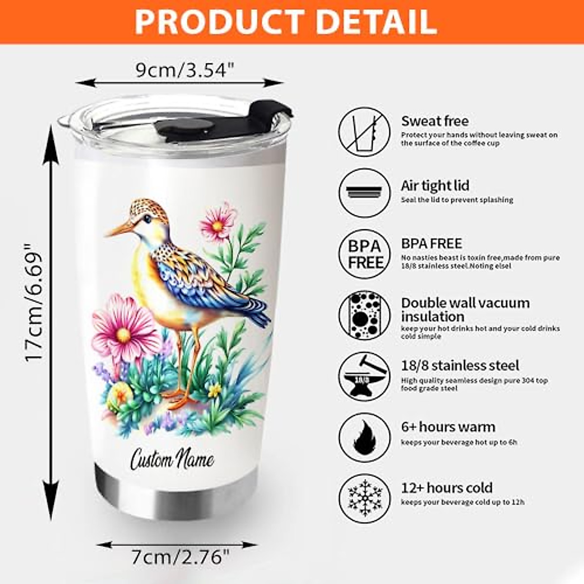 Sandpiper Gifts, Personalized Tumbler with Sandpiper Animal’s Name – Custom Cup for Animal Lovers, Gift for Women, Men, Boys, Girls, Gift for Birthdays & Christmas, 20oz Steel Coffee Cup 038CuQ