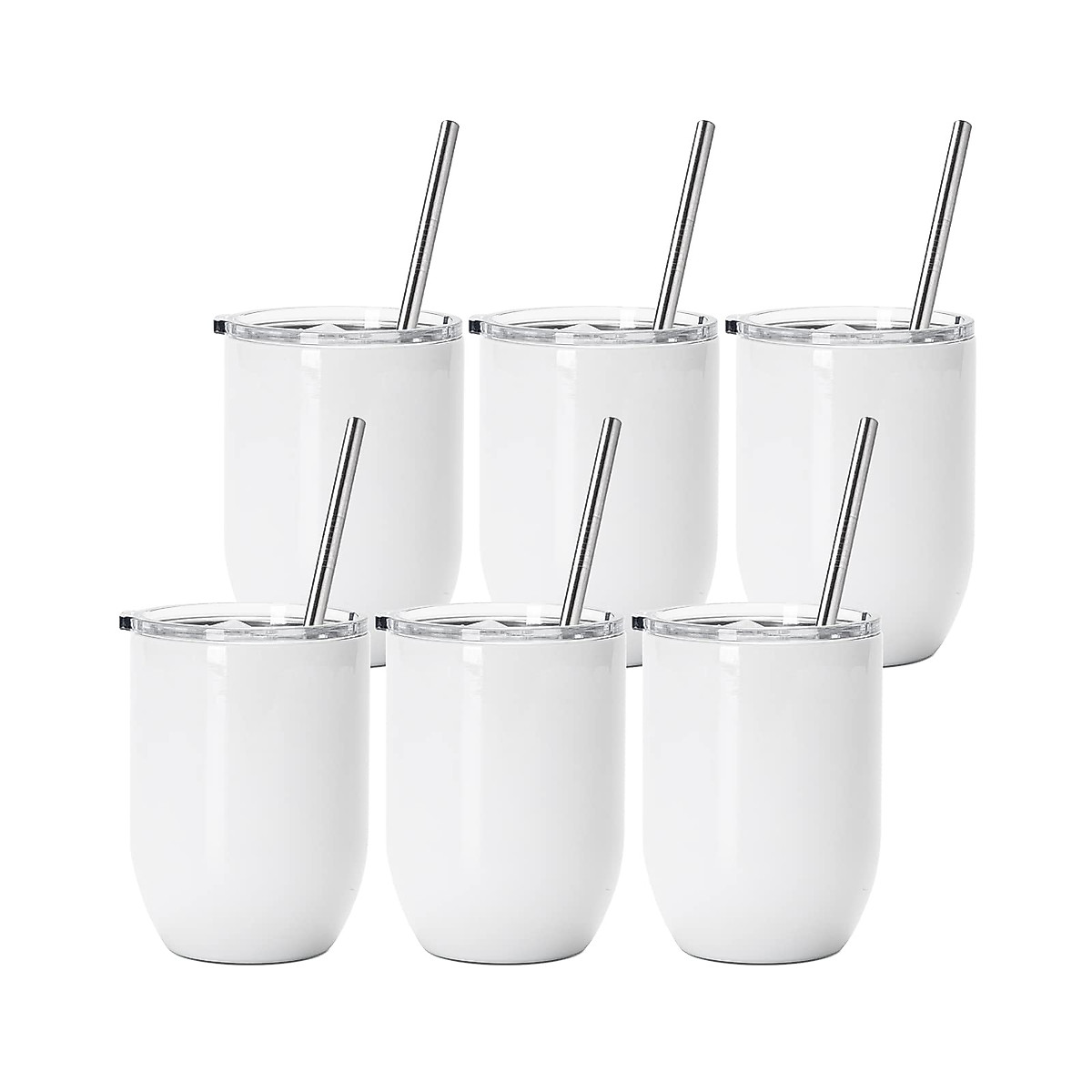 PYD Life Sublimation Wine Kids Tumblers Blanks Straight Bulk 15 OZ Glossy White with Leakproof Lid and Straw Stainless Steel for Cricut Mug Press Tumbler Heat Press 6 Pack