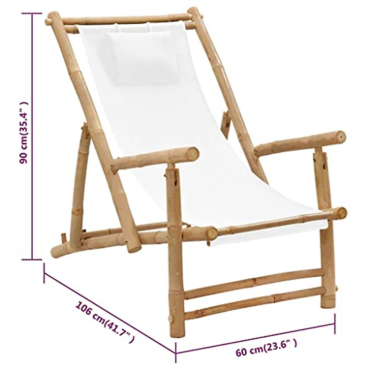 BUKSCYJS Outdoor Patio Furniture, Front Porch Chairs, Deck Chair, Robust and Durable Suitable for Patio, Porch, Backyard, Balcony, Garden Bamboo and Canvas Cream White