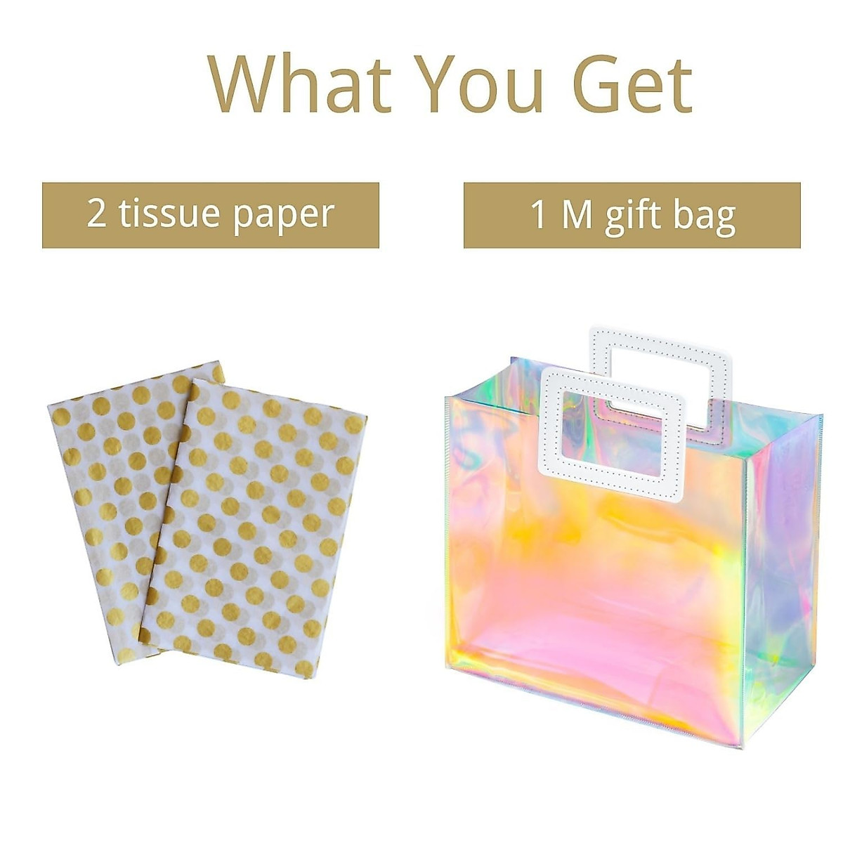 VUOJUR 11'' Holographic Gift Bag Medium Size with Tissue Paper Reusable Birthday Gift Bag for Women Girls Iridescent Bachelorette Wedding Bridal Bridesmaid Tote Gift Bag