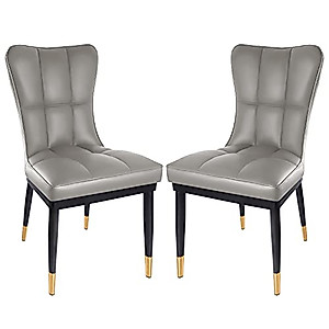 Bekrvio High-Back Faux Leather Dining Chairs Set of 2, Modern Sturdy Upholstered Accent Side Chair Deep Sponge Padded Seat with Metal Legs for Kitchen Dining Room Living Room Bedroom(Silver)